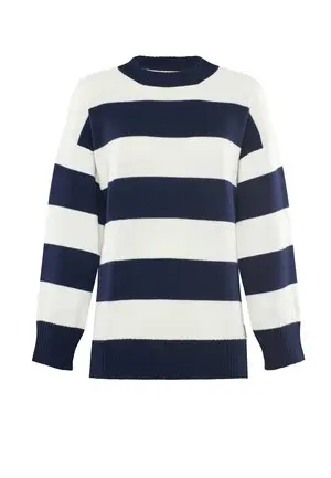 YOU LOOK PERFECT Pullover Felia, Relaxed Block Stripe Merino Sweater - Blue