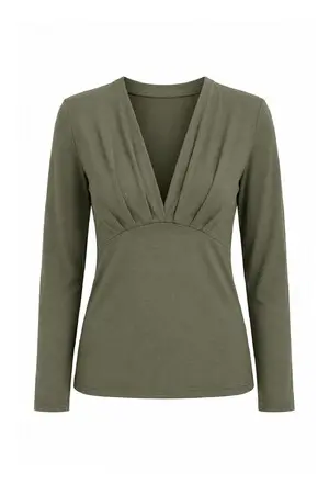 CONQUISTA Draped V-neck Long Sleeve Top