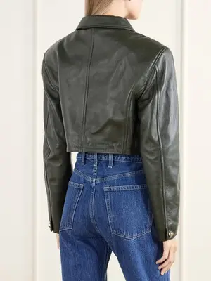 RÙADH Arabella Cropped Darted Leather Jacket - Green