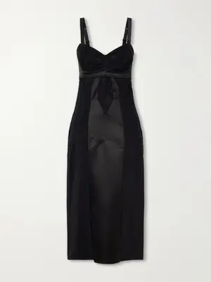 Dolce & Gabbana Paneled Cut-out Lace-trimmed Satin And Crepe Midi Dress - Black
