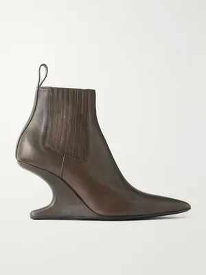 Rick Owens Cantilever 80 Curved Leather Wedge Ankle Boots