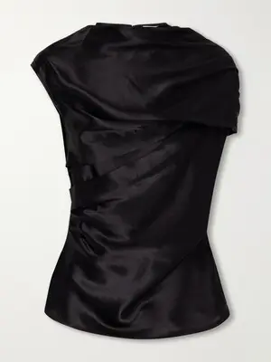 Tove Ila Draped Silk-blend Satin Blouse - Black