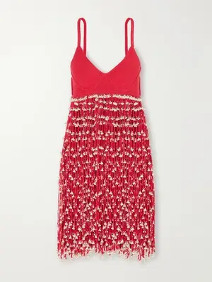 YOSHITA 1967 Catherine Embellished Cotton Crochet-knit Mini Dress - Red