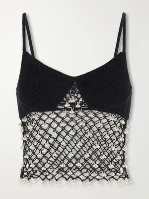 YOSHITA 1967 Catherine Embellished Cotton Crochet-knit Top