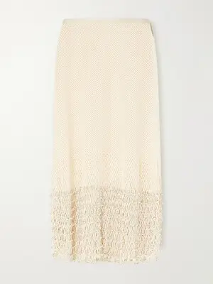 YOSHITA 1967 Amandine Embellished Cotton Crochet-knit Midi Skirt - Neutrals