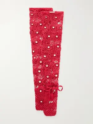 YOSHITA 1967 Embellished Cotton Crochet-knit Stockings - Red
