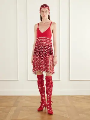 YOSHITA 1967 Embellished Cotton Crochet-knit Stockings