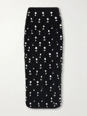 YOSHITA 1967 Anastacia Embellished Cotton Crochet-knit Midi Skirt - Black