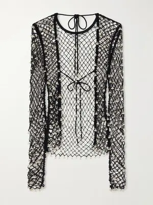 YOSHITA 1967 Jhanjar Embellished Open-back Cotton Crochet-knit Top - Black