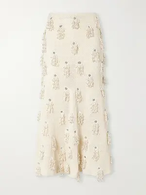 YOSHITA 1967 Jane Fringed-embellished Cotton Crochet-knit Midi Skirt