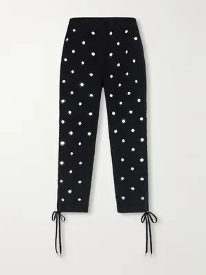 YOSHITA 1967 Tanvee Embellished Cotton Crochet-knit Skinny Capri Pants - Black