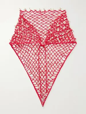 YOSHITA 1967 Embellished Cotton Crochet-knit Bandana - Red