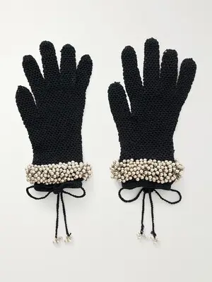 YOSHITA 1967 Embellished Cotton Crochet-knit Gloves