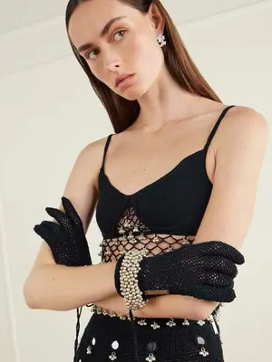YOSHITA 1967 Embellished Cotton Crochet-knit Gloves
