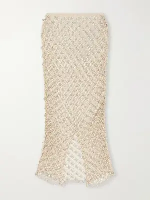 YOSHITA 1967 Jhanjar Embellished Cotton Crochet-knit Midi Skirt - Neutrals