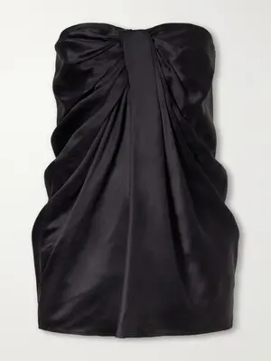 Tove Eden Strapless Draped Satin Top - Black