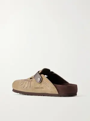 Etro Birkenstock Boston Embroidered Leather-trimmed Suede Slip-ons