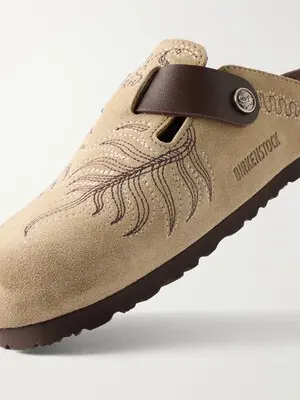 Etro Birkenstock Boston Embroidered Leather-trimmed Suede Slip-ons