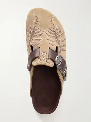 Etro Birkenstock Boston Embroidered Leather-trimmed Suede Slip-ons