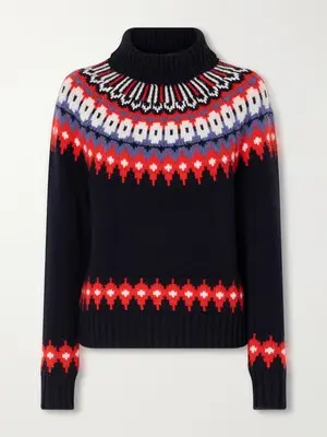 Bogner Ingrid Fair Isle Cashmere Turtleneck Sweater - Red
