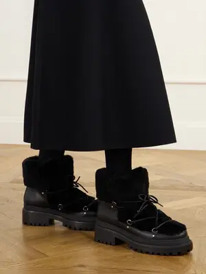YVES SALOMON Lace-detailed Shearling-trimmed Leather Ankle Boots
