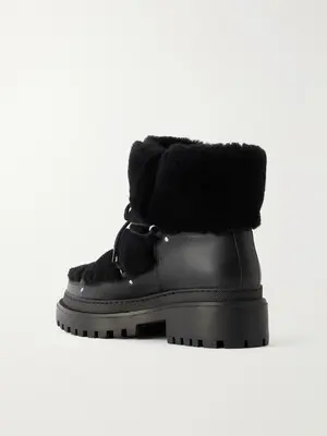 YVES SALOMON Lace-detailed Shearling-trimmed Leather Ankle Boots