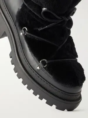 YVES SALOMON Lace-detailed Shearling-trimmed Leather Ankle Boots