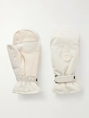 YVES SALOMON Logo-appliquéd Padded Leather-trimmed Shell Ski Mittens - Neutrals