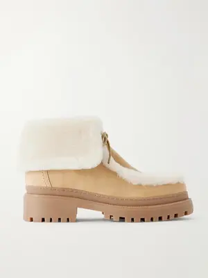 YVES SALOMON Brushed Shearling-trimmed Suede Ankle Boots - Neutrals