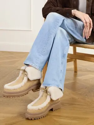 YVES SALOMON Brushed Shearling-trimmed Suede Ankle Boots