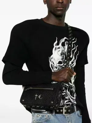 THUG CLUB Studded Leather Messenger Bag