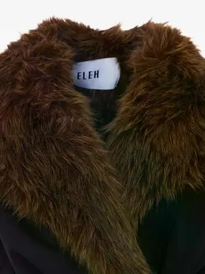 ELEH Faux-fur Collar Belted Jacket - Black