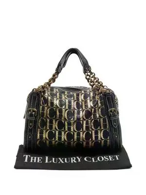 Carolina Herrera Medium Monogram Perforated Handbag - Black