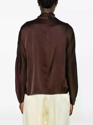 FORTE_FORTE Slouch-neck Silk Shirt - Brown