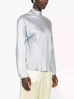 FORTE_FORTE Silk Satin Slouch-neck Shirt - Grey