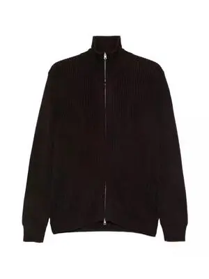 LUIGI GENTILE Ribbed-knit Zip-up Cardigan - Brown