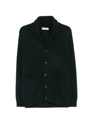 LUIGI GENTILE Ribbed-knit Shawl-collar Cardigan - Orange