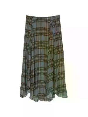 YERSE Check-print Handkerchief-hem Midi Skirt