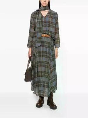 YERSE Check-print Handkerchief-hem Midi Skirt