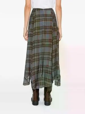 YERSE Check-print Handkerchief-hem Midi Skirt