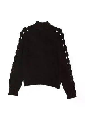 D.exterior Braided-sleeve Zip-up Sweater - Brown