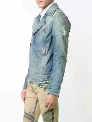 Balmain Destroyed Denim Biker Jacket