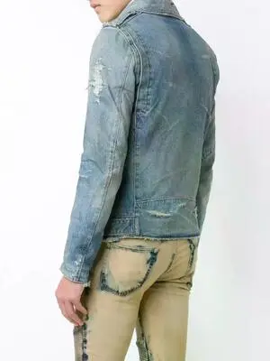 Balmain Destroyed Denim Biker Jacket