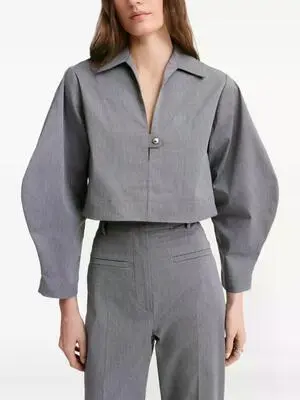 Matthew Bruch Cropped Puff-sleeve Top - Grey