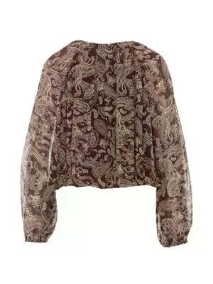 ELEH Paisley-print Drawstring-neck Blouse