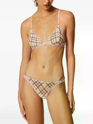 TWINSET Charmeuse Brazilian Brief With Check Print - Neutrals