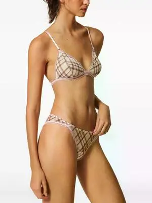 TWINSET Charmeuse Brazilian Brief With Check Print