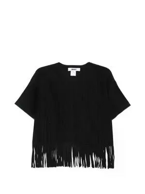 Dkny Fringe-trim Ribbed Sweater - Black