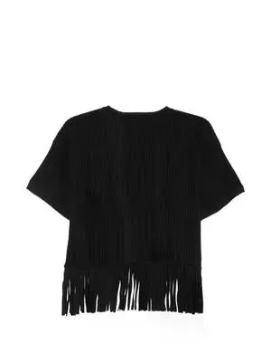 Dkny Fringe-trim Ribbed Sweater - Black