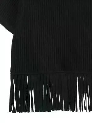 Dkny Fringe-trim Ribbed Sweater - Black